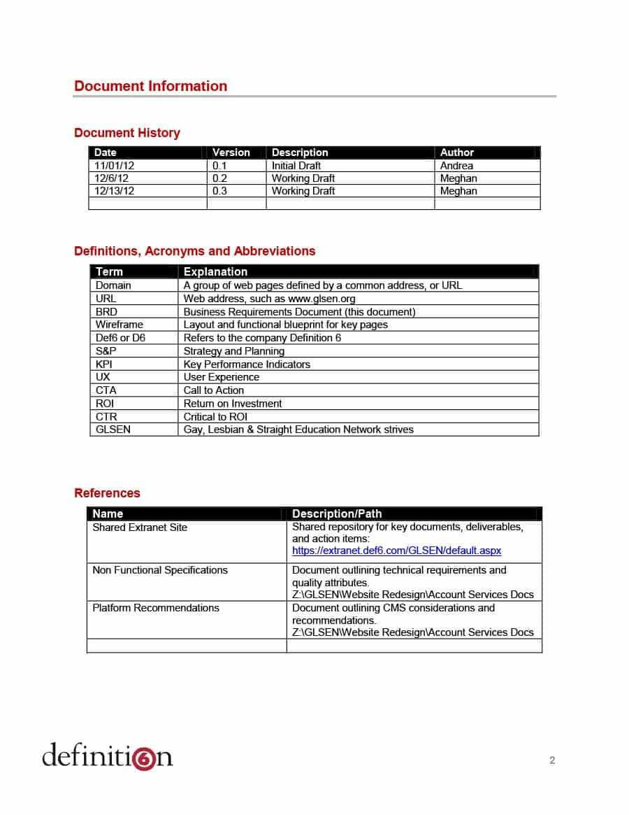 40 Simple Business Requirements Document Templates For Report