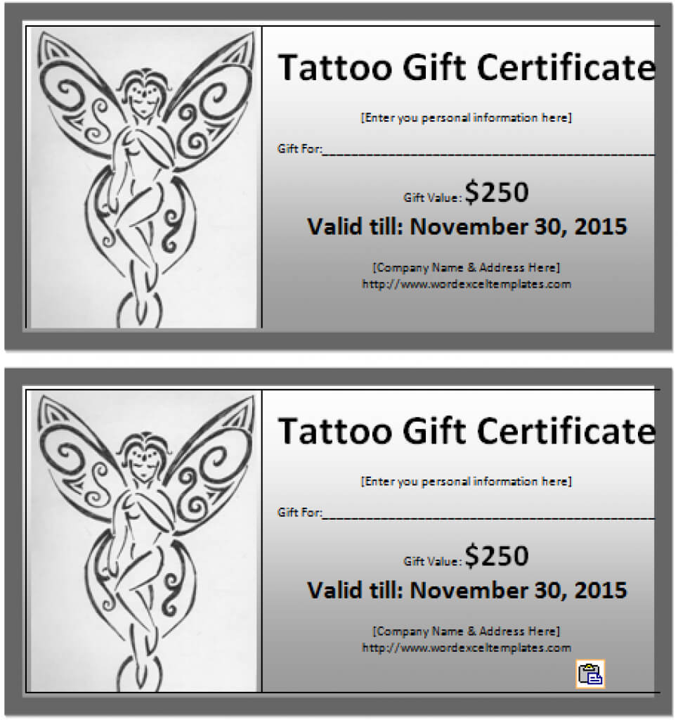 6 Tattoo Gift Certificate Templates Free Sample With With For Tattoo 