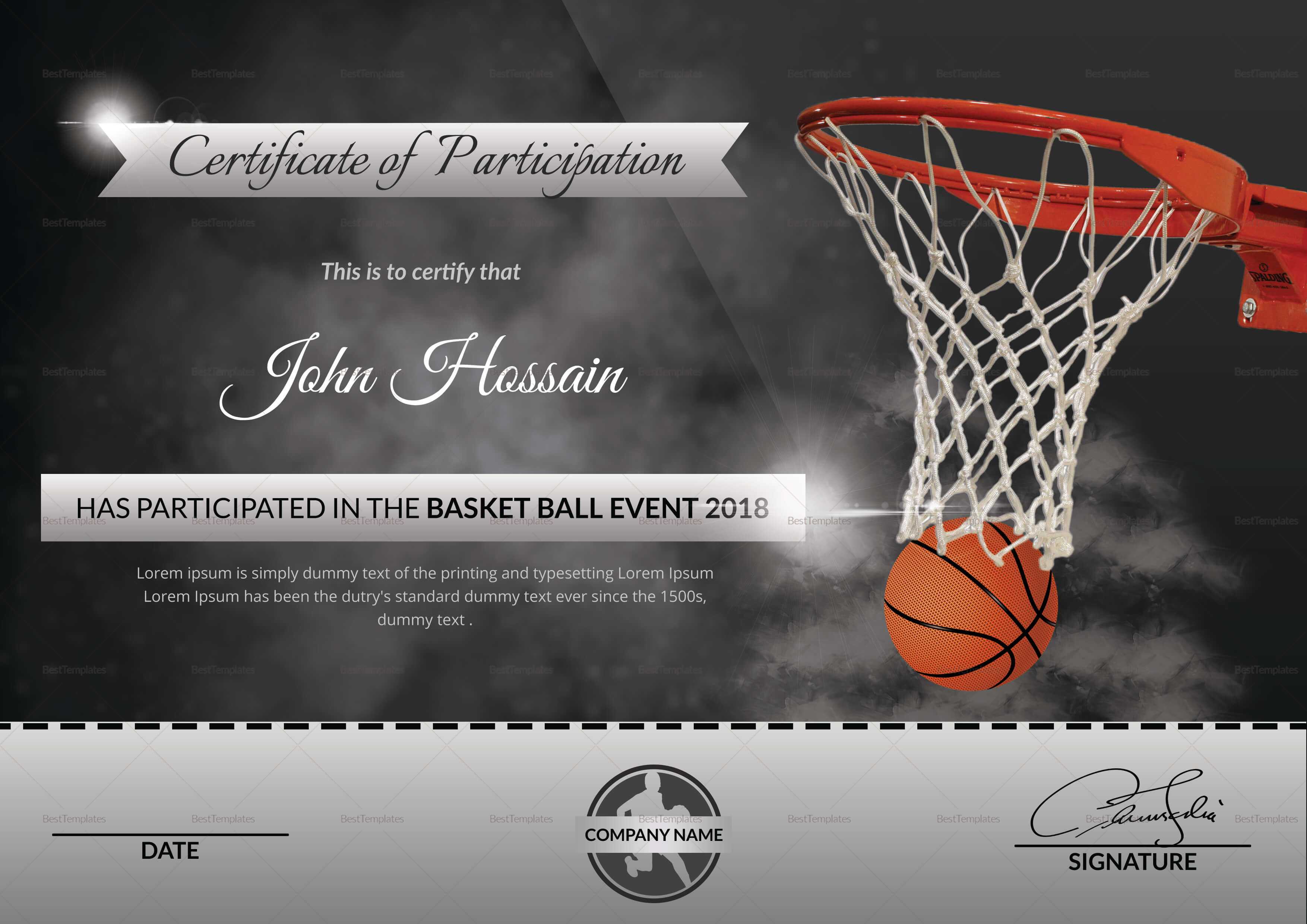 Basketball Certificate Template Professional Template