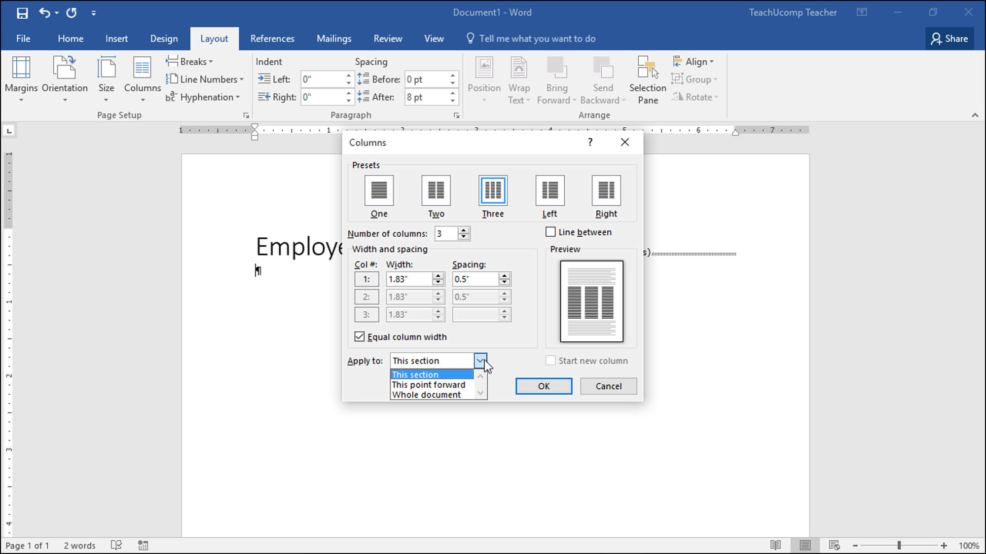 Create Columns In Word Instructions And Video Lesson Pertaining To 3 Column Word Template 