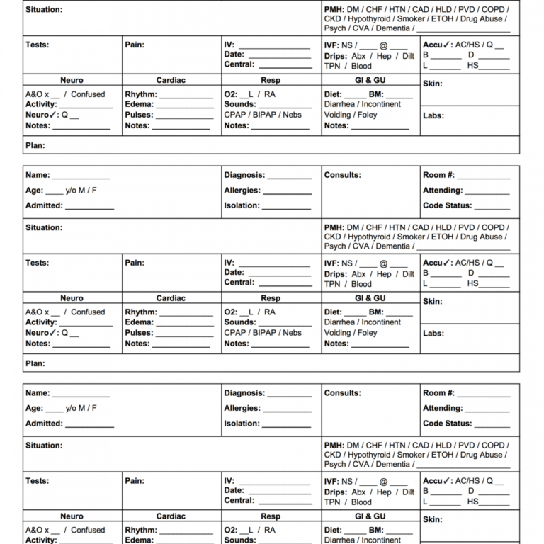 Editable This Free Mini Sbar Nursing Report Sheet Is A Pertaining To 