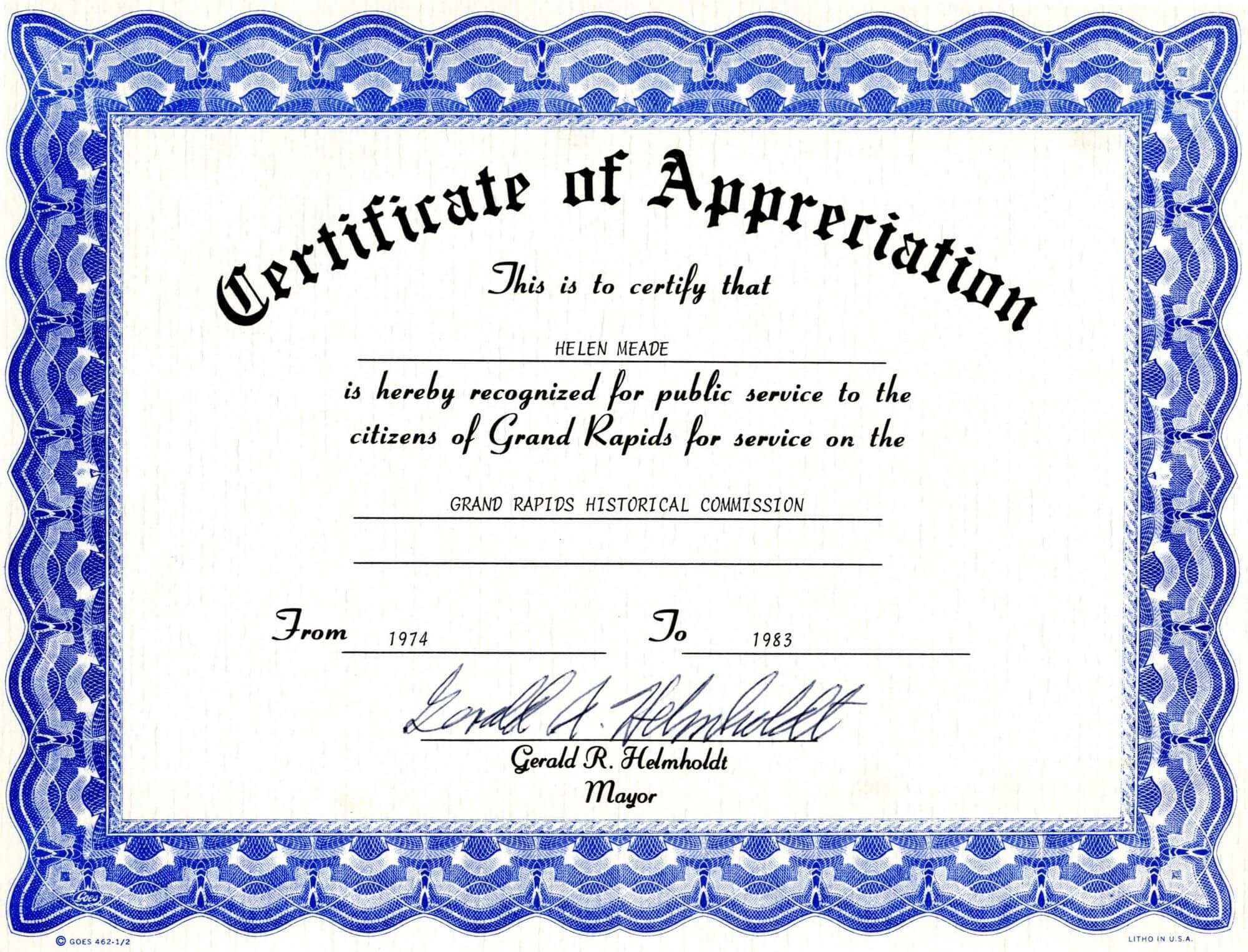 Free Templates For Certificates Of Appreciation Pertaining To 