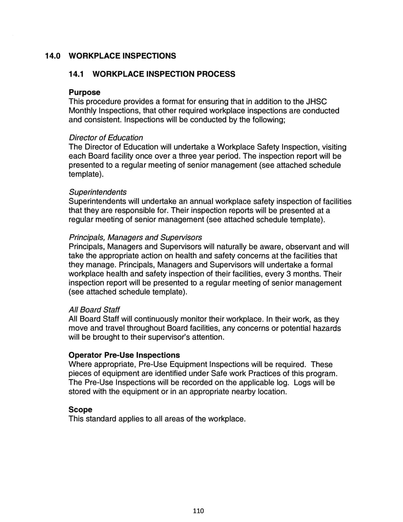Health Safety Inspection Workplace Inspection Checklist With Annual 