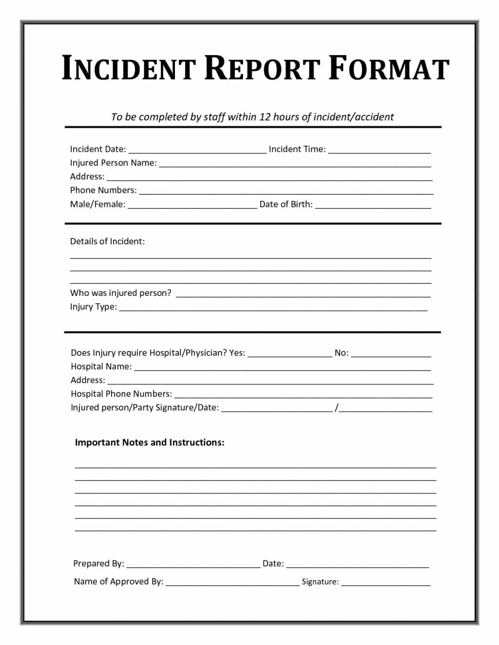 Hazard Incident Report Form Template