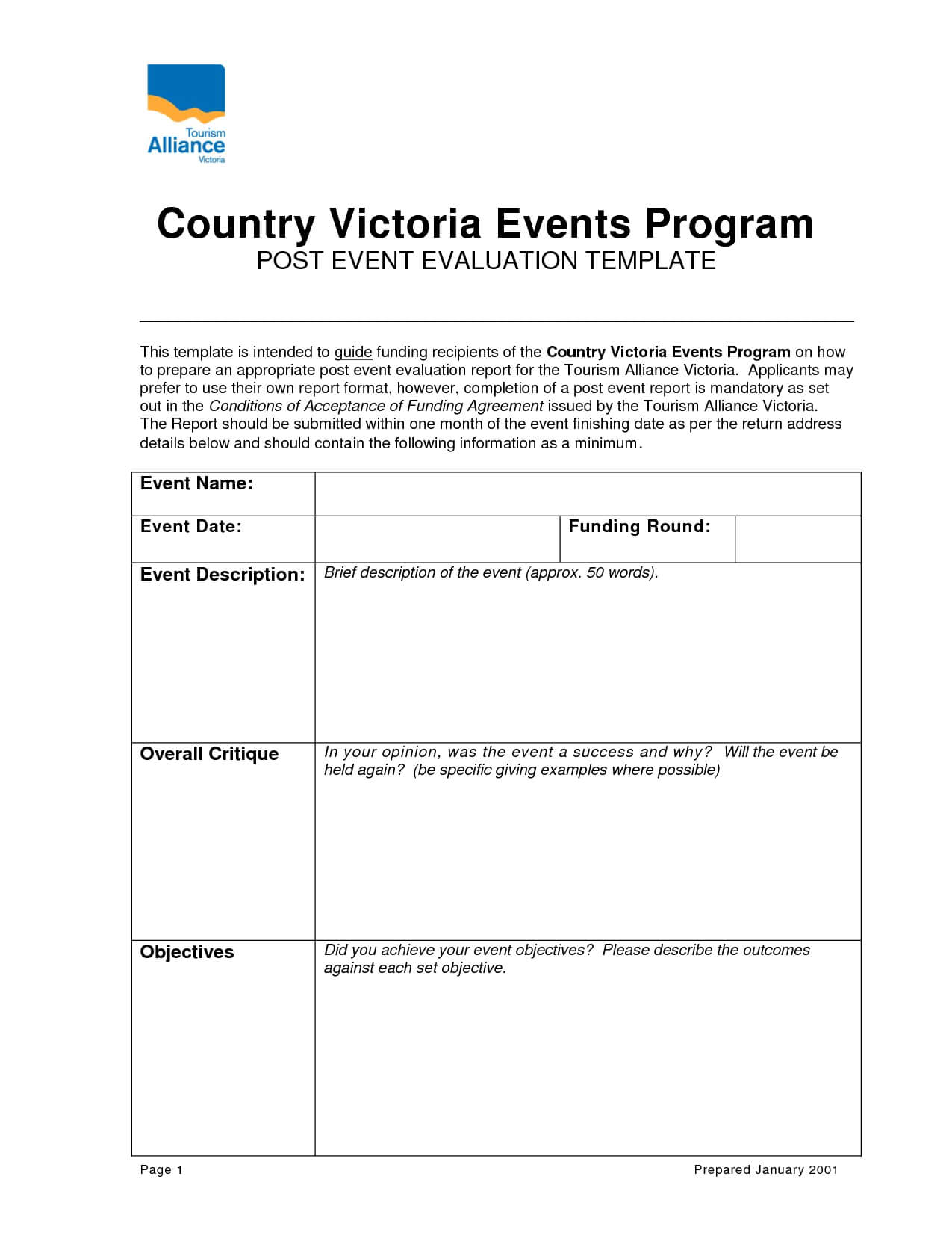 Post Event Evaluation Report Template