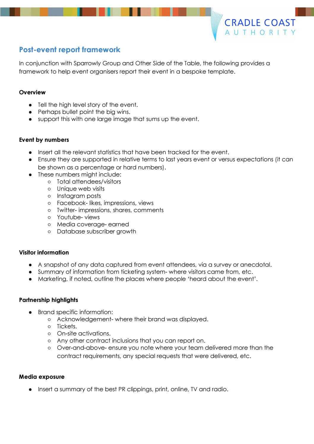Post Event Report Framework Toolkitcradle Coast In After Event Report 