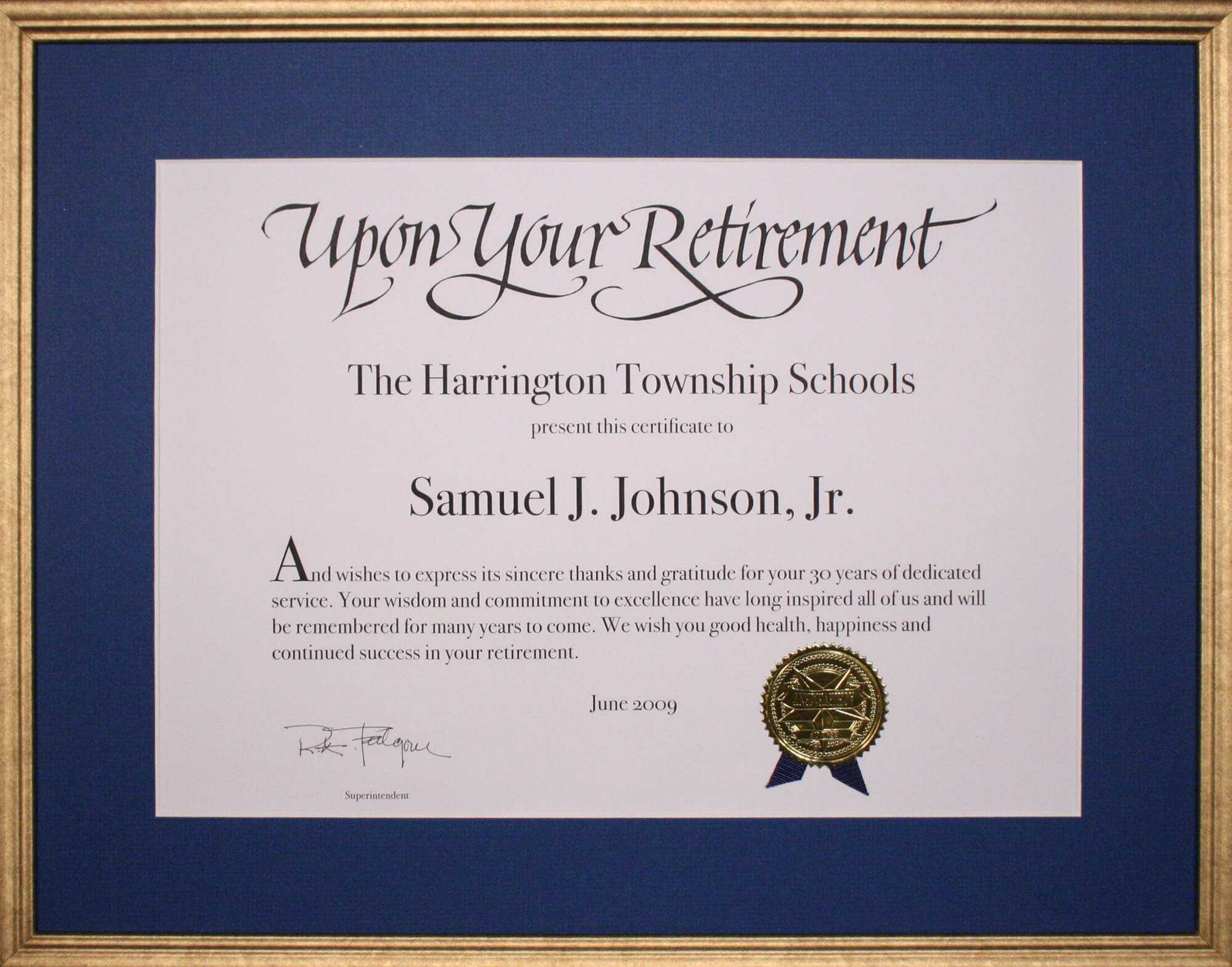 Retirement Certificate Template